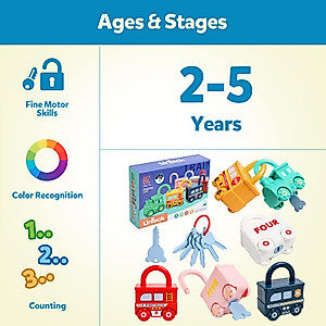 GKDOMS Montessori Learning Toys Sorting & Matching Locks and Keys Toddlers Sensory Car Activity Fine Motor Toy, Thank You Birthday Gifts for Kids Age 2-5 Years, Back to School