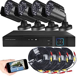 4CH 1080P Network Video Recorder DVR Security Camera Sets AHD CCTV Home Security Camera Digital Video Recorder +4 x Cameras +4 x BNC Cables（NO HDD）