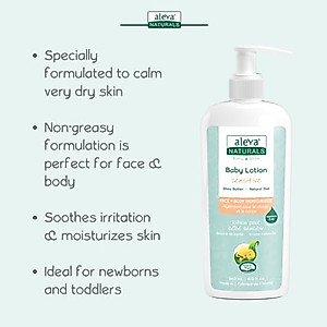 Aleva Naturals Daily Soothing Moisturizer | For Sensitive Dry Skin | Face and Body Lotion | Made with Natural and Organic Ingredients | for Babies and Toddlers - 8 fl. oz / 240ml