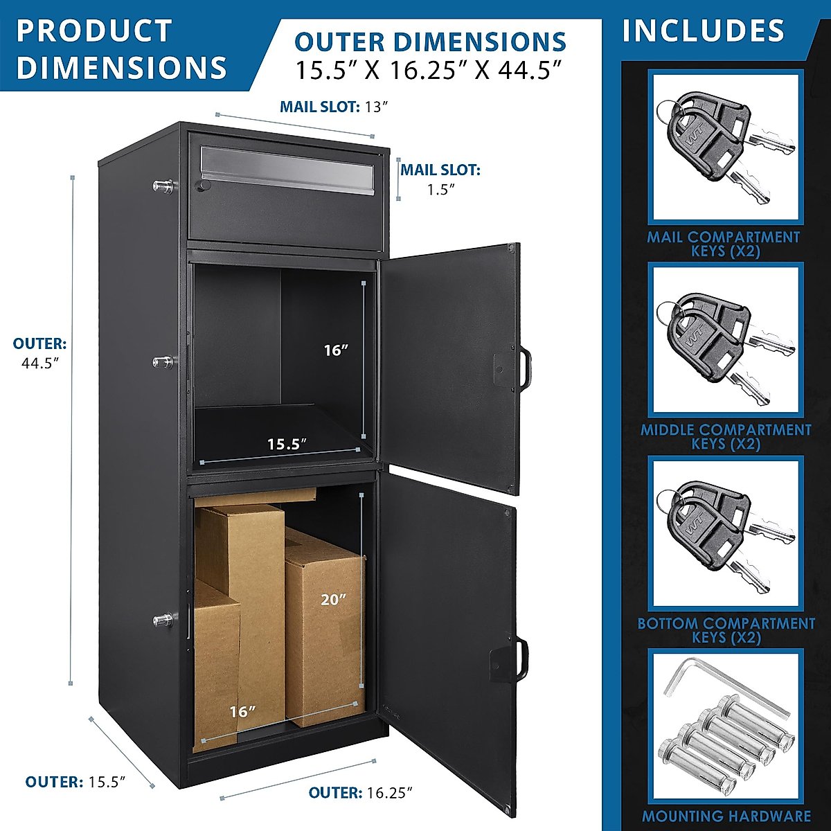 Barska Large Package Delivery Parcel Mail Steel Drop Box for Porch with Advanced Push Lock & Patented Shelf for Large Parcel