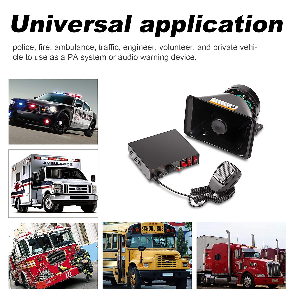 YHAAVALE CJB200P Amplifier Police Siren & Black Plastic Square Speaker,DC12V 200W 9 Tones Wired Handheld Microphone Loudspeaker Emergency Siren Electronic PA System