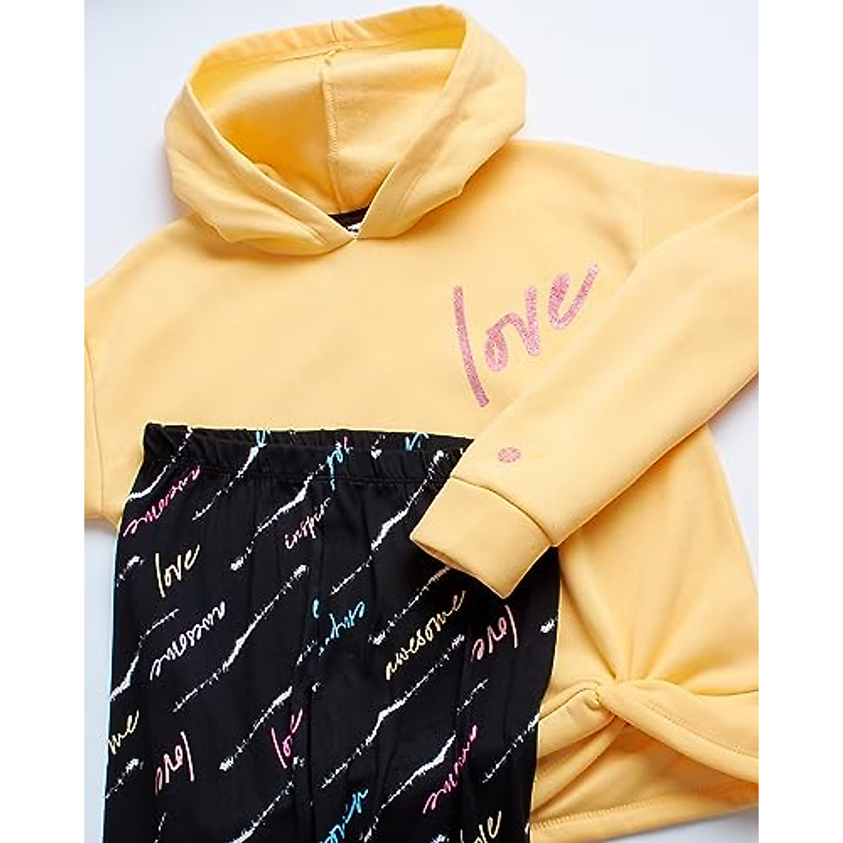 RBX Girls' Active Sweatsuit - 2 Piece Fleece Crop Pullover Hoodie Sweatshirt and Yoga Leggings - Clothing Set for Girls, 7-16, Size 7-8, Golden Haze