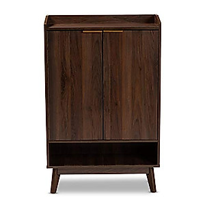 Baxton Studio Mid-Century Lena Wood Shoe Cabinet in Walnut Brown