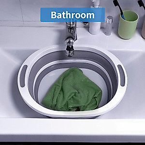 Collapsible Dishpan 7.5L Plastic Sink Dish Basin Cutting Board Foldable Food Tub for BBQ Picnic Camping Portable Washing Dishes Basket Space Saving Gray