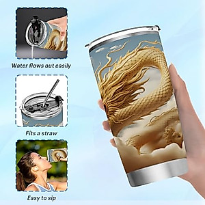 Wassud Golden Dragon 12 oz Tumbler with Lid and Straw Stainless Steel Double Wall Vacuum Tumblers Insulated Travel Coffee Mug for Cold and Hot Drinks
