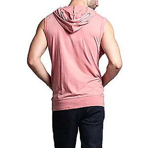 Victorious Men's Lightweight Athletic Casual Sleeveless Eyelet Drawstring Zipper Hoodie SL888 -Dirty Pink - 5X-Large - I8D