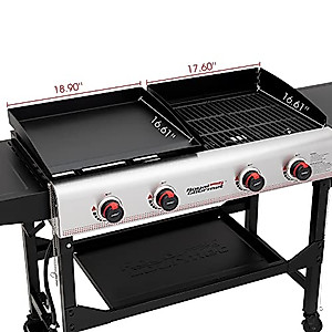 Royal Gourmet GD403 4-Burner Portable Flat Top Gas Griddle Combo Grill with Folding Legs, 48,000 BTU, for Outdoor Cooking While Camping or Tailgating, Black & Silver