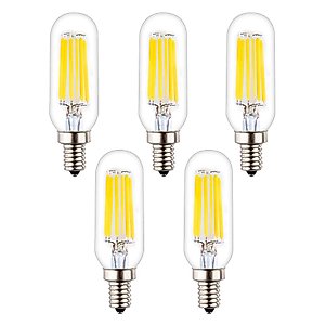 OPALRAY T8(T25) LED Small Tubular Bulb, Dimmable 6W, Natural White 4000K Daylight, 60W Incandescent Equivalent, LED Filament Lamp, E12 Candelabra Bulb Base, Clear Glass Tube Tip, 5-Pack