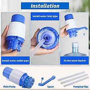 Blue Portable Manual Water Pump for 5 Gallon Bottle, Water Jug Dispenser Bottle Pump Drinking Water Pump with an Extra Short Tube and Cap, Hand Press Water Cooler Dispenser for 2-6 Gallon
