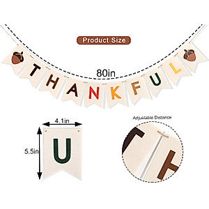 Thankful Felt Banner - Autumn Holiday Party Decorations, Fall Wall Fireplace Hanging Banner, Thankful Garland Photo Props, Fall Thankful Home Decorations (Thankful Felt Banner)