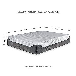 Signature Design by Ashley 14 Inch Elite Plush Mattress, Green Tea & Charcoal Infused Gel Memory Foam, Queen