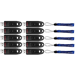 SanDisk 128GB Flash Ultra (10 Pack Bundle) 3.0 USB Flash Drive High Performance Thumb Drive (SDCZ48-128G-U46) Plus (5) Everything But Stromboli (TM) Lanyard