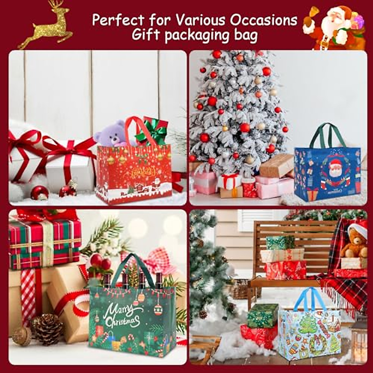Amicably Gift Bags,18 PCS Large Reusable Tote Bags w/ Handles, Treat Bags, Multifunctional Non-Woven Bags Gifts Wrapping, Shopping, Xmas, Party Favor Bags, 12.8'' x 9.8'' x 6.7''