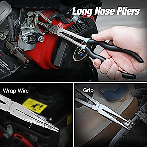 DURATECH 4 PCS Extra Long Needle Nose Pliers Set, Premium CRV Steel, 11" Long Reach Straight Pliers, 90° Bent Nose Pliers, 45°Bent Nose Pliers, Diagonal Pliers for Hard-to-Reach Narrow Spaces