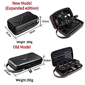 TELESIN Large Carrying Case for GoPro Max Mini Hero 11 10 9 8 7 6 5 4 3, Osmo Pocket Action, Insta 360 One R, Hard Protective Travel Bag for Selfie Tripod Mount Strap and Accessories (Capacity Increased)