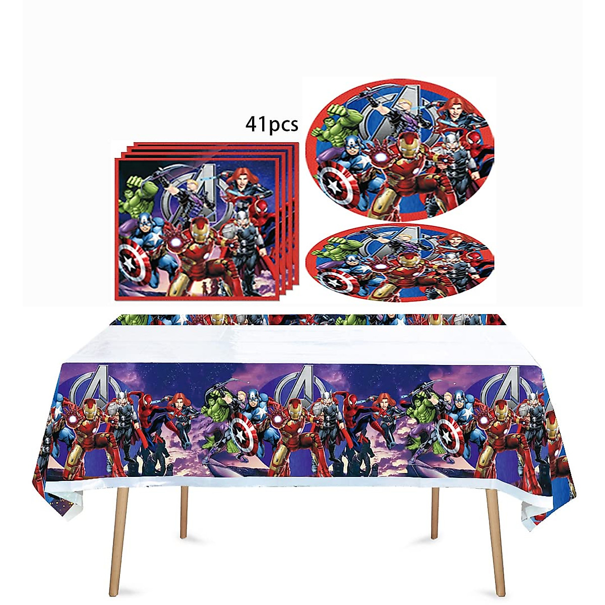SUTRADHAR 41pcs Superhero Party Supplies,1Tablecover, 20Napkins,20Plates, Superhero Birthday Party Decorations,41Pcs/Set