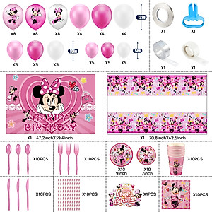 Pink Mouse Birthday Party Supplies Decorations, Mouse Theme Backdrop,Pink Mouse Tablecloth Balloons Kit Cups Plates Napkins Tableware Set for Kids Birthday Party Supplies Party Favor