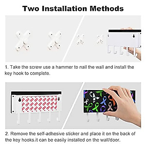 Breast Cancer Awareness PU Leather Wall Mounted Key Hook Organizer Hanging Key Holder Decoration