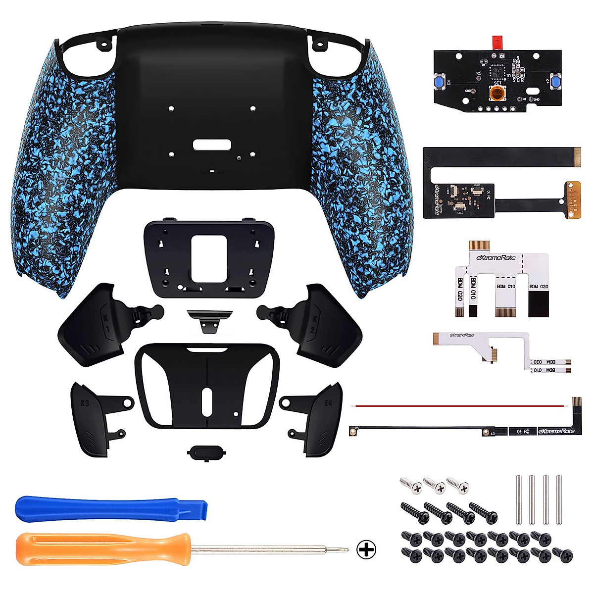 eXtremeRate Textured Blue Programable RISE4 Remap Kit for PS5 Controller BDM 010 & BDM 020, Upgrade Board & Redesigned Back Shell & 4 Back Buttons for PS5 Controller - Controller NOT Included
