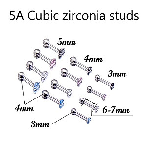 Screw Back Sterling Silver Cubic Zirconia Earrings Studs 3MM, White Diamond Color