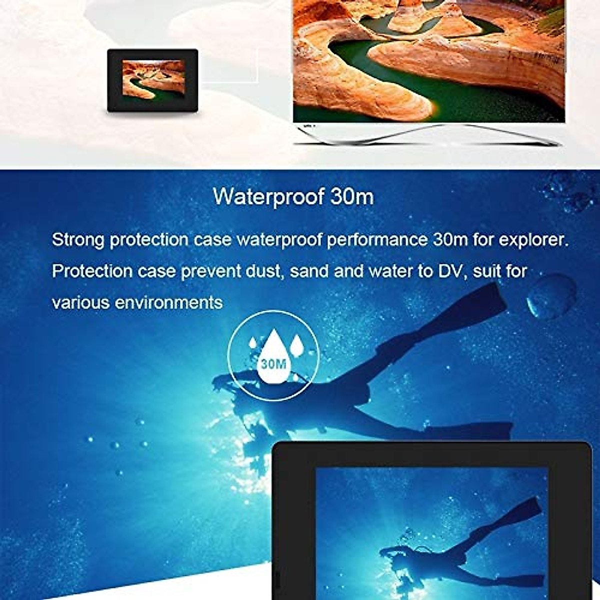 Multi-Function Shooting HF40 Sport Camera with 30m Waterproof Case, Generalplus 6624, 2.0 inch LCD Screen(Black/Gold) (Color : Black)