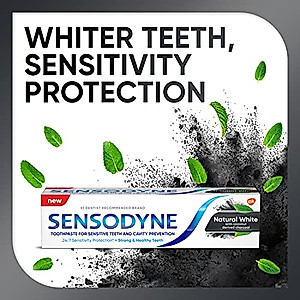 Sensodyne Natural White Whitening Toothpaste, Charcoal Toothpaste for Whitening Teeth, Mint - 4 oz (Pack of 3)