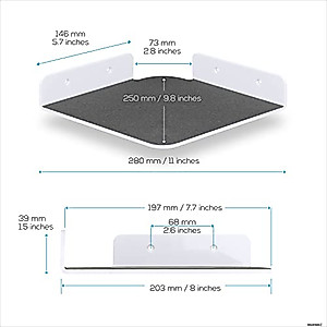 BRAINWAVZ 2-Pack 8” Corner Floating Shelf for Speakers, Books, Decor, Plants, Cameras, Photos, Kitchen, Bathroom, Routers & More Universal Small Holder Acrylic Wall Shelves (White)