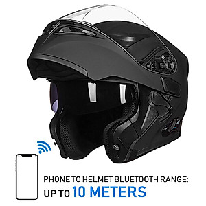 ILM Bluetooth Motorcycle Helmet Modular Flip up Full Face Dual Visor Mp3 Intercom FM Radio DOT Model 902BT(Matte Black, XL)