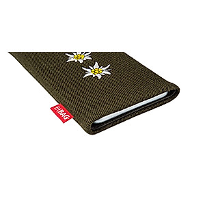 fitBAG Trachten Edelweiss Custom Tailored Sleeve for Xiaomi Redmi Note 6 Pro | Made in Germany | Fine Fabric Pouch case Cover with Microfibre Lining for Display Cleaning