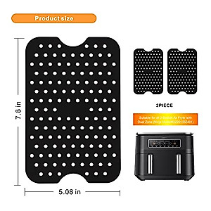 KINLYBO Air Fryer Silicone Pot for Ninja Dual DZ201/DZ401/DZ550, DualZone XL Air Fryer, Reusable Air Fryer Basket with Handles, 2pcs Air Fryer Silicone Liner, Magentic Cooking Time Chart Black