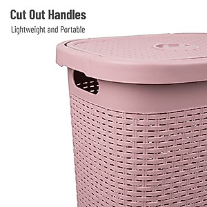 Mind Reader Basket Laundry Hamper with Cutout Handles, Washing Bin, Dirty Clothes Storage, Bathroom, Bedroom, Closet, 50 Liter, Pink - 50HAMP-PNK