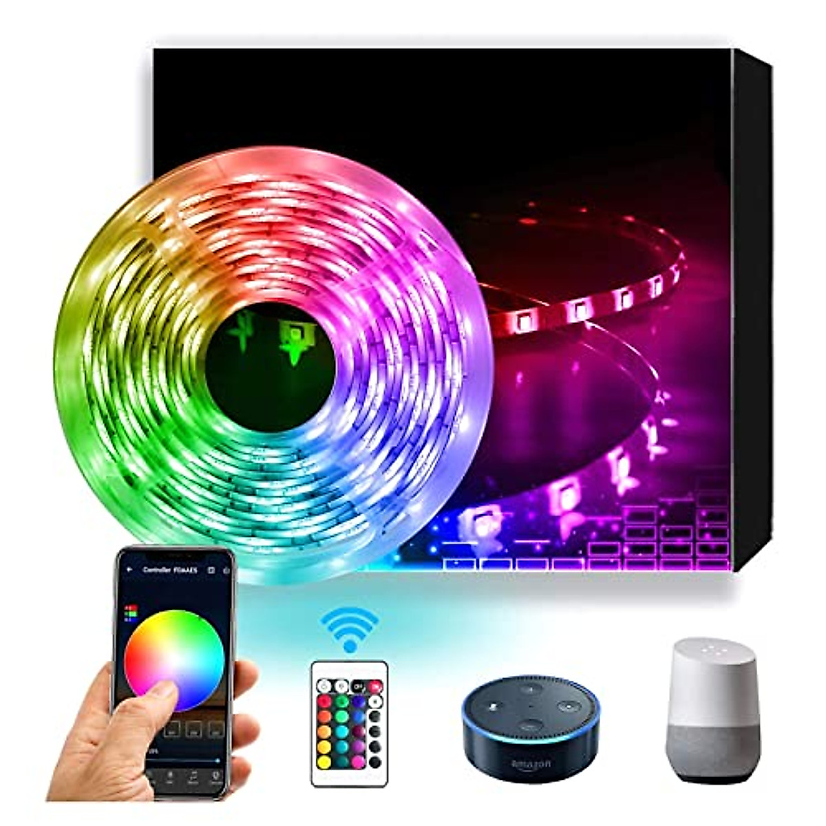 DAYBETTER 16.4ft 5m Waterproof Led Strip Lights, Flexible Color Changing 5050 RGB 150 LEDs Light Strips Kit Work with App