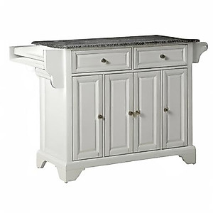 Crosley Furniture Lafayette Granite Top Rolling Kitchen Island Storage Cart, Microwave Stand, Spice Rack, White