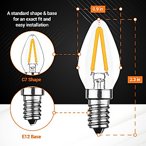 BlueStars 3W C7 E12 Candelabra Base LED Light Bulbs 120V, 15W Equivalent, 2700K Warm White, Clear Glass for Indoor Outdoor Christmas Holiday Home Decoration - Pack of 6