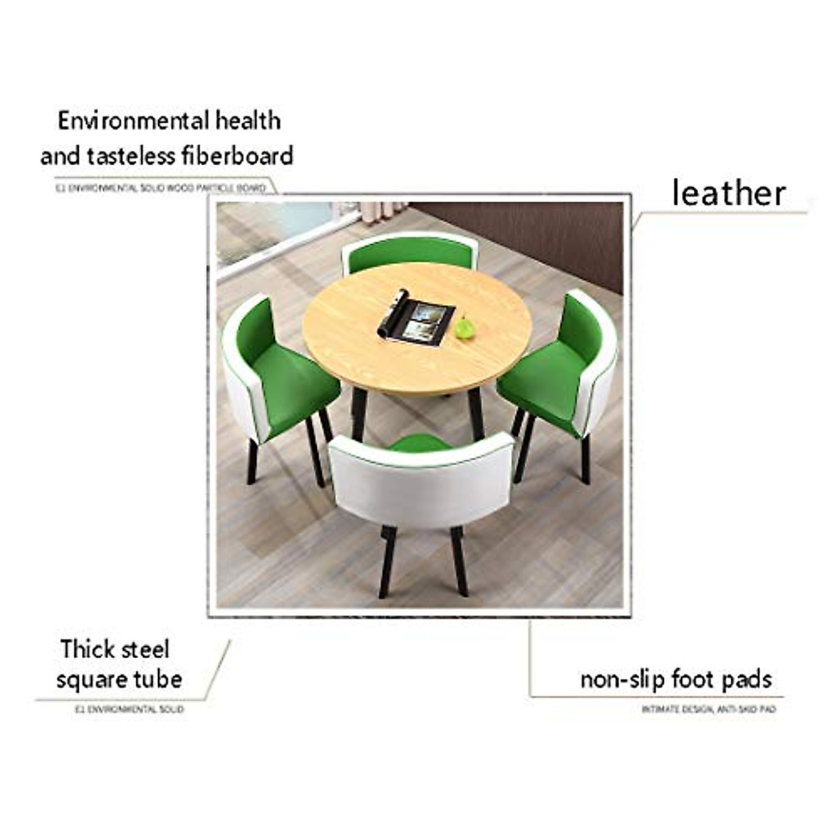 Dining Table & 4 Chairs, Compact Kitchen Table Set Bedroom Adults Commercial Restaurant Leather Seat Chair Round Small Wood Table Metal Frame Home Kitchen Office Negotiation Meeting (Color : Yellow)