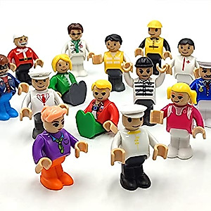 DSHMIXIA Toy People Figures for Kids Action Figures Playsets for Trains Cars Various Professions for Play House Wooden Train Track (14pcs Figures)