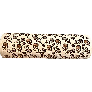 SUGAR SKULL and ROSES Embossed Rolling Pin for Halloween cookies. Laser Engraved Dough Roller for Embossing Homemade Cookies by Algis Crafts