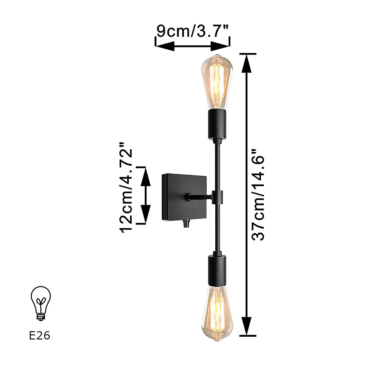 SKIVTGLAMP Industrial Wall Sconce Rechargeable Battery Operated LED Picture Lights with Remote, Cordless E26 LED Two-Heads Black Wall lamp Dimmable for Hallway No Drilling Aisle 2 Lights