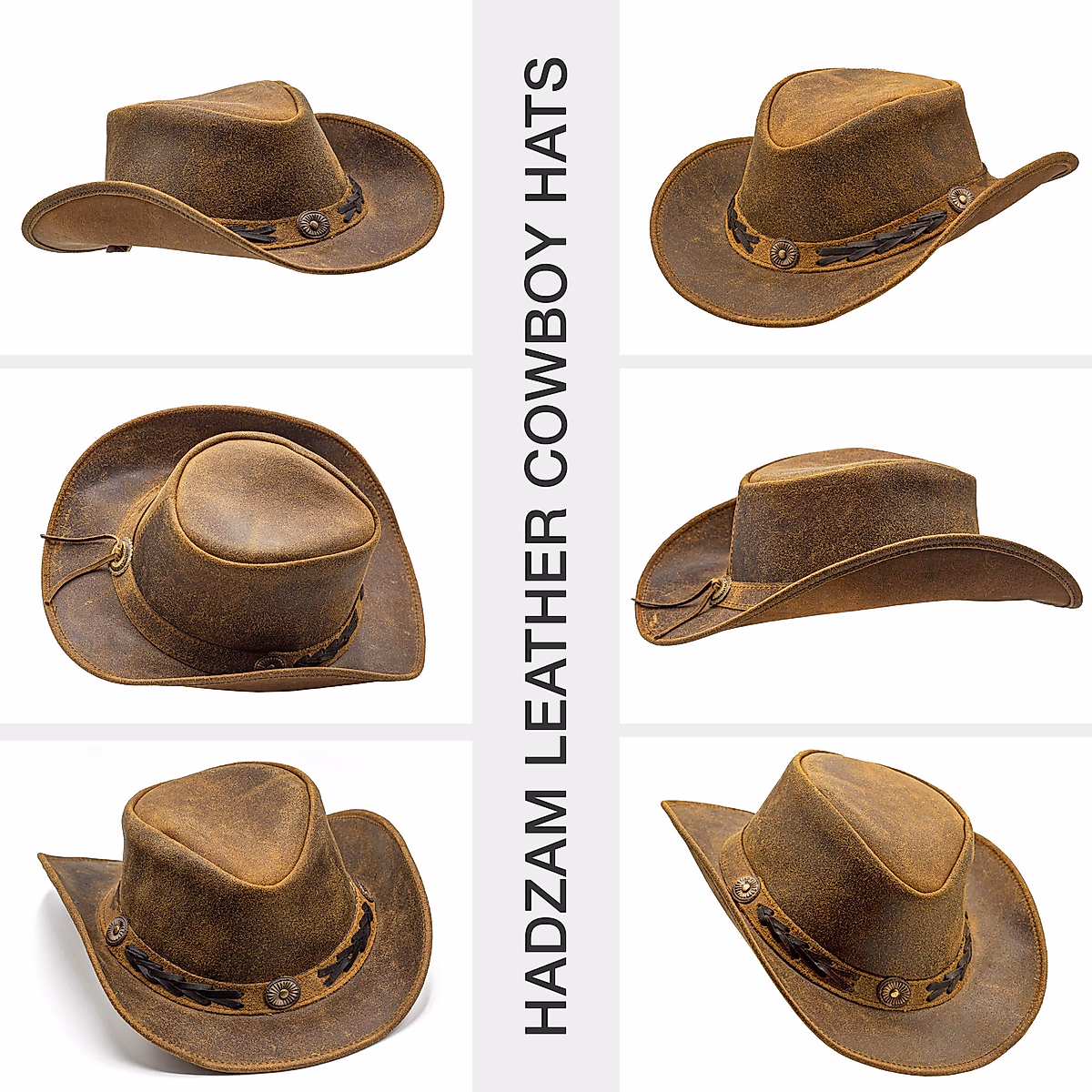 HADZAM Leather Cowboy hat Shapeable into Outback hat, Australian Hats for Men & Women (US, Alpha, Large, Brown)