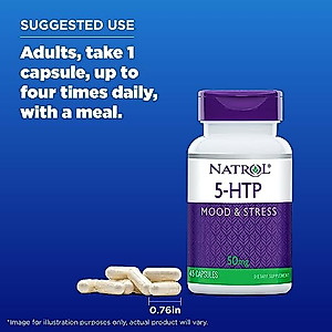 Natrol Mood & Stress 5-HTP 50mg, Dietary Supplement Helps Support a Balanced Mood, 45 Capsules, 11-45 Day Supply