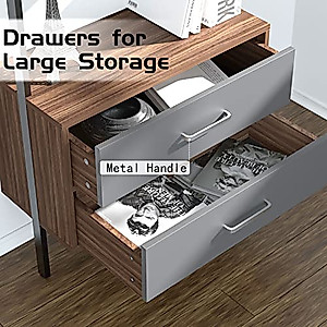 DREAMODERN Modern Bookshelf with Drawers, 4-Tier Open Bookcase Tall Wall Mount Ladder with Steel Frame -Brown