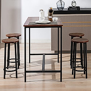 5 Piece Bar Table Set, 43.3” Industrial Dining Table Set, Counter Height Table with Bar Stools Set of 5, Kitchen Breakfast Table and Chairs for Dining Room, Living Room, Apartment