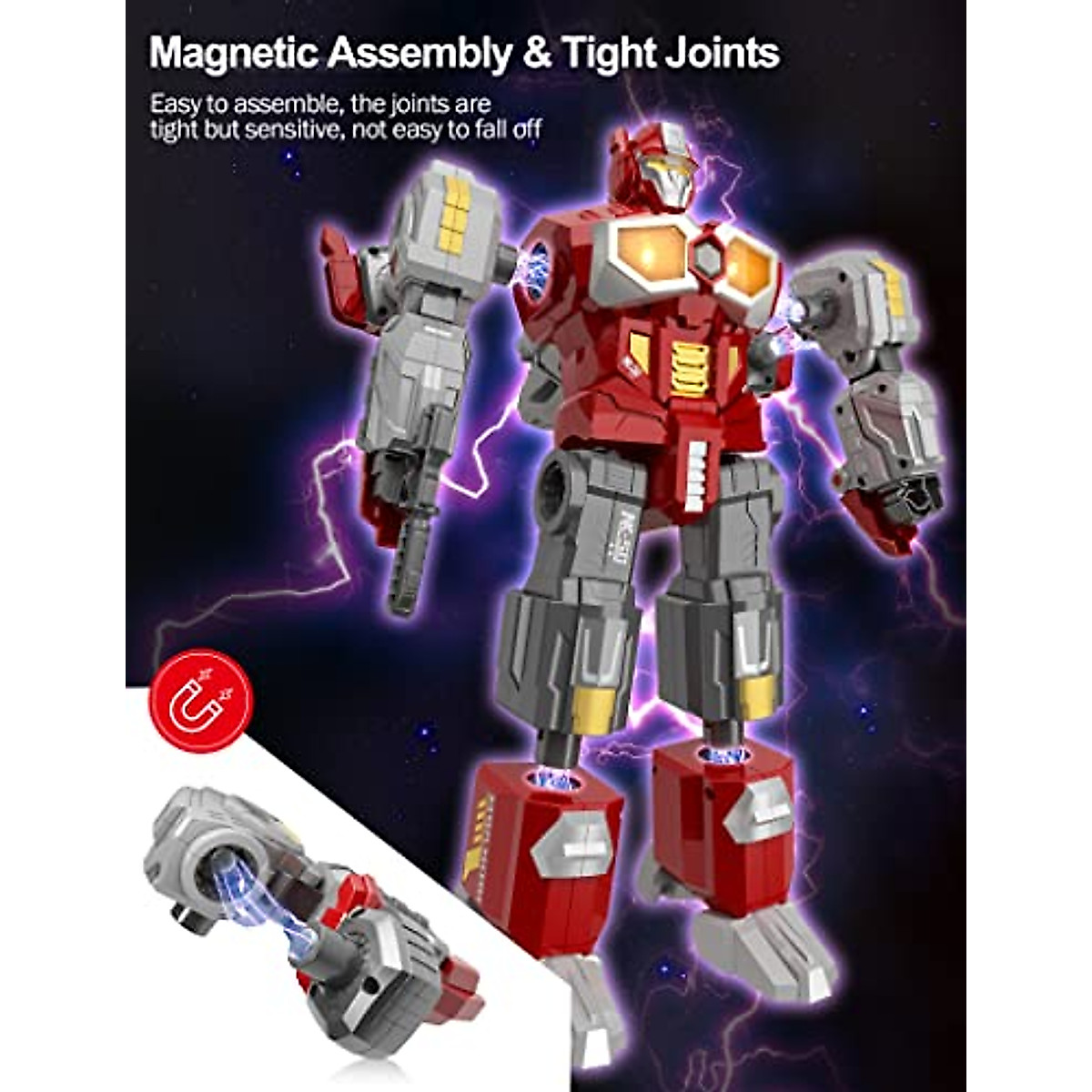 Transforming Toys - Dinosaur Robot Action Figures - Magnetic Assembling Robot Toys for Kids All-in-One Design Transforming Animals, Robots, Military Base Including Battle Guns, Cars, Airplane Models