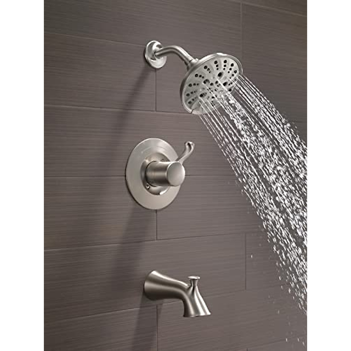 Delta Faucet Esato 14 Series Single-Handle Tub and Shower Trim Kit, Shower Faucet with 5-Spray H2Okinetic Shower Head, SpotShield Brushed Nickel 144897-SP (Valve Included)