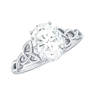 Rosec Jewels Certified Moissanite 7X9mm Oval Shape Engagement Ring, D-Vs1 Quality, Moissanite Diamond Knot Ring - Ready To Gift, 14K White Gold, Size:US 8.50