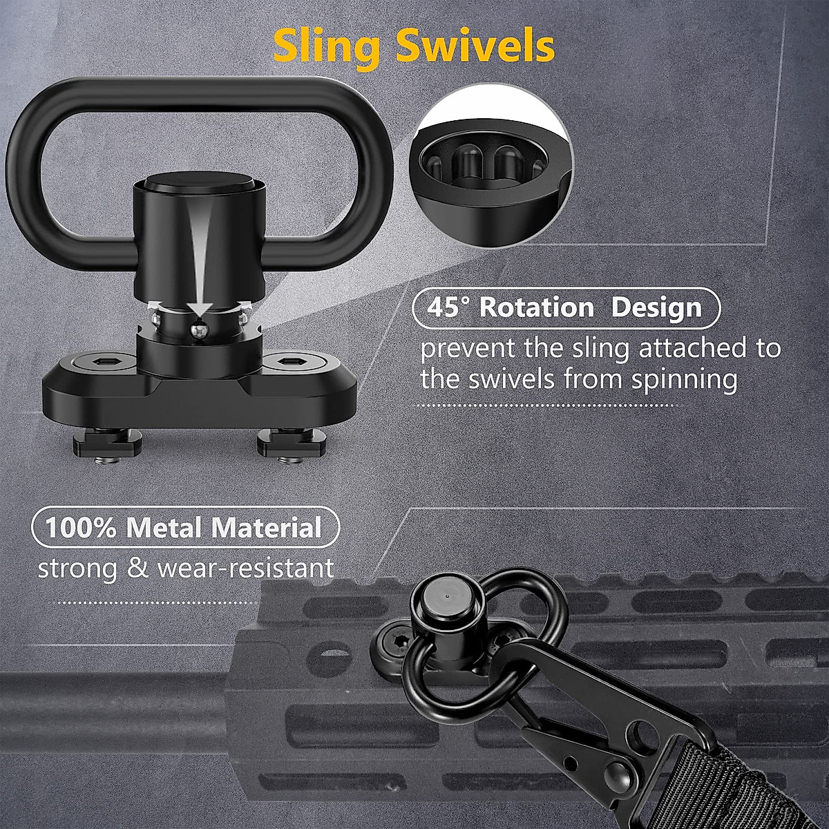 CVLIFE Two-point Sling Adjustable Length, with Anti-Rotation Sling Swivels 2 Pack, Black