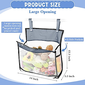 Shappy 2 Pieces Bath Toy Organizer Baby Bathtub Extra Large Opening Toys Mesh Multiple Ways to Hang Holder Bottom Zipper Storage Bag with 4 Adhesive Hooks (Gray)