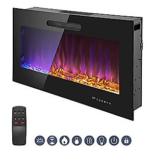 Prominence Home LED Slim Design Electric Fireplace Insert and Wall Mounted Fireplace with 1500 Watt Heater, Log & Crystal Ember Options, Adjustable Realistic Flame and Remote Control, (36 Inch)