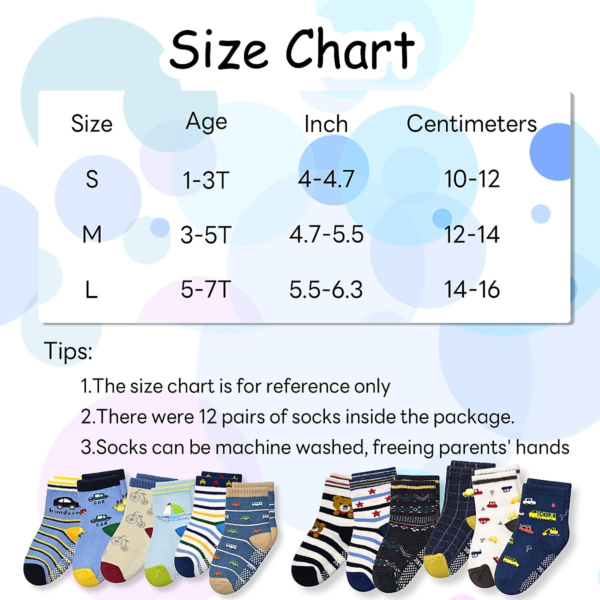 Tphon Non Slip Kids Toddler Socks with Gripper 12 Pairs Anti Skid Boys Girls Socks for Baby Socks for 1-3 Year Children