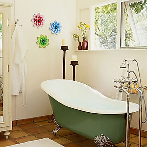 TIANCENTRAL H Rustic Metal Flower Farmhouse Home Decor Durable Wall Art Hanging Flowers for Living room Bedroom Bathroom Decor Indoor Outdoor Garden Decor Flowers Green/Rust Red/Blue Pack 3 by 12.5"